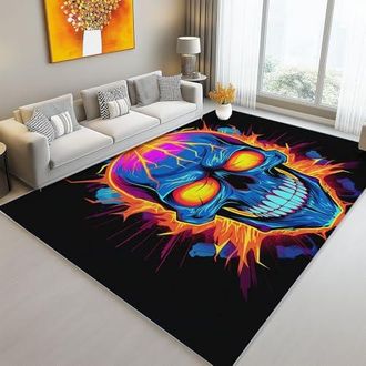 Generic Sombre Lavable en Machine Tapis Salon Art num&eacute;rique cr&acirc;nes n&eacute;ons, 160 x 230 cm Doux Tapis de Sol Pelucheux Dessous Antid&eacute;rapant, Entree Interieur Cham