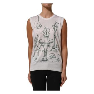Dolce & Gabbana Tanktop mit Gartenbrunnen-Print - - Tops - Damen - Wei&szlig; - 2XL