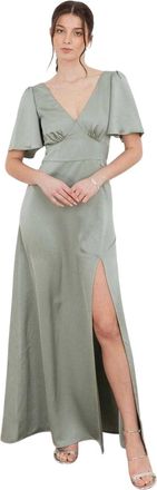 Maya Maxikleid f&uuml;r Damen, Satin, Brautjungfer, Engels&auml;rmel (Salbeigr&uuml;n)