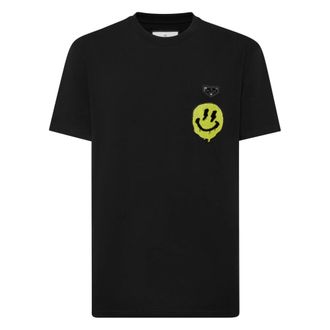 Philipp Plein Rundhals-T-Shirt mit Smiley-Patch - - Tops - Herren - Schwarzk - M
