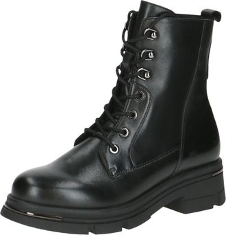Caprice Damen Stiefeletten zum Schnüren aus Leder mit Reißverschluss, Schwarz (Black Nappa), 36 EU