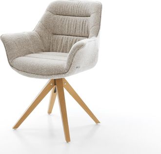 DELIFE Drehstuhl Kaira-Flex Webstoff Soft Beige Holzgestell kantig Natur 180&deg; drehbar, Esszimmerst&uuml;hle