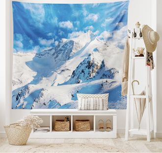 Abakuhaus Winter Wandteppich und Tagesdecke, Snowy Mountain Ski aus Weiches Mikrofaser Stoff Waschbar ohne Verblassen Digitaldruck, 230 x 140 cm, Weiß Blau