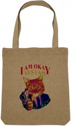 Fabulous Sac Shopping Tote Bag Aspect Lin - I am Okay Yes I Am Chat Pistolet Collage Vintage Illustration Art Humour Parodie Animal - Sac de Courses Toile Epai