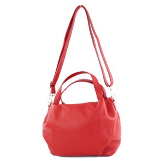 modamoda.de T218 Damen Leder Henkeltasche Tragetasche Schultertasche handmade in Italy, Farbe:Signalrot/Metall Gold