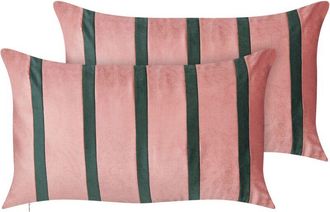 Beliani Dekokissen 2er Set Beige Stoffbezug mit F&uuml;llung Biese 60x60 cm Quadratisch Einfarbig Ohne Muster Modern Sofa Bett Wohnzimmer Schlafzimmer