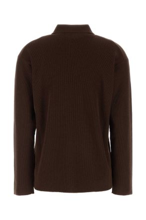 Miu Miu Womens Chocolate Wool Polo Shirt Cacao Exterior: Virgin Maglieria Sweater