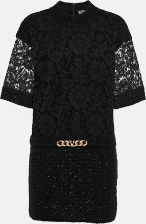 Valentino Minikleid VLogo Chain aus Bouclé und Spitze