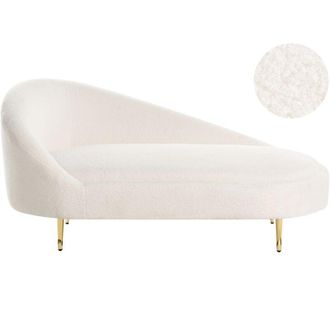 Beliani Chaise Longue &agrave; Gauche Moderne en Boucl&eacute; Pieds Dor&eacute; Rembourr&eacute; Blanc Cass&eacute; Valreas
