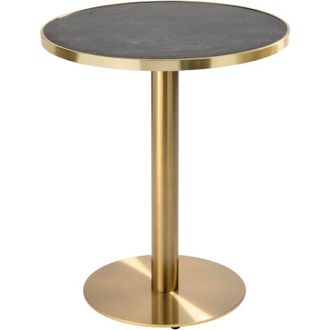 Oviala Table &agrave; manger ronde 60 cm plateau marbre noir/dor&eacute; et pied dor&eacute;