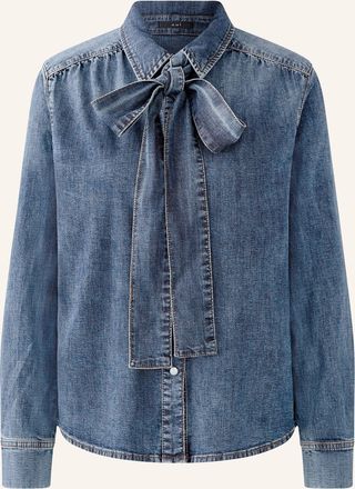 Oui Jeansbluse Mit Abnehmbarer Schluppe blau