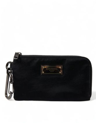 Dolce & Gabbana Schwarze Nylon-Logo-Plakette Schlüsselring Tasche Clutch Bag