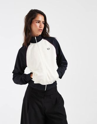 Fred Perry Colour-Block-Trainingsjacke in Ecru-Wei&szlig;