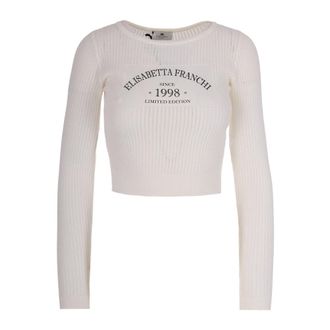 Elisabetta Franchi Femme, Pulls, Beige, Taille: 38 FR Top en Maille avec Logo Imprim&eacute;