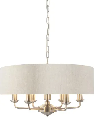 Endon Lighting Luminaire suspendu &agrave; un abat-jour, plaque de chrome bross&eacute;, lin naturel