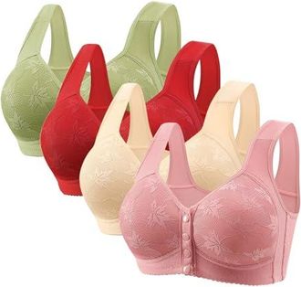 Generic Nidddiv Lot de 4 soutiens-gorge push-up sans armatures pour femme - Grandes tailles - Fermeture avant - Soutien-gorge push-up - Maintien fort - Sous-v