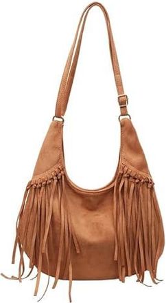 Generic Garhomtur Sac hobo en daim synth&eacute;tique avec pompons, sac &agrave; bandouli&egrave;re r&eacute;tro pour femme, sac &agrave; main &agrave; bandouli&egrave;re r&eacute;glable, sac &agrave; main de grande capac