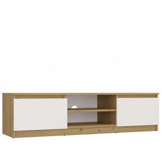 Topeshop Topeshop - tivoli - Meuble tv style moderne - 140x40x36cm - 2 niches + 2 portes - Blanc et artisan