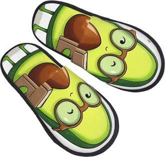 Generic Pantoufles imprim&eacute;es avocat et lunettes pour femmes, chaussures dint&eacute;rieur et dext&eacute;rieur &agrave; semelle douce et moelleuse
