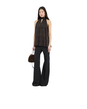 Rotate Leopard Print Draped Halter Top - Brown