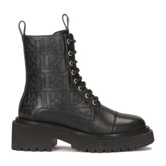 Kazar Lederstiefel mit gepr&auml;gten Monogrammen - - Shoes - Damen - Schwarzk - 40 EU