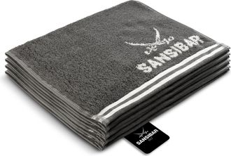 Sansibar Gästetuch Doubleface 4er 30x50 cm Handtuch Seiftuch Zweifarbig 100% Baumwolle Gestreifte Borde Anthrazit/Silber