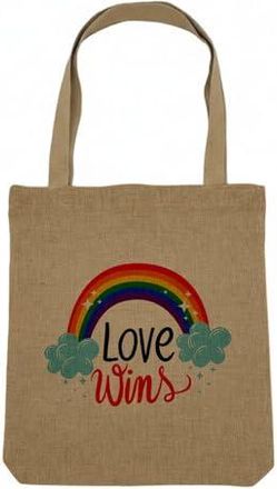 Fabulous Sac Shopping Tote Bag Aspect Lin - Love Wins LGBT Arc en Ciel Amour Gay Trans Lesbien - Sac de Courses Toile Epaisse 360g Beige Naturel Cabas Port&eacute; Ep
