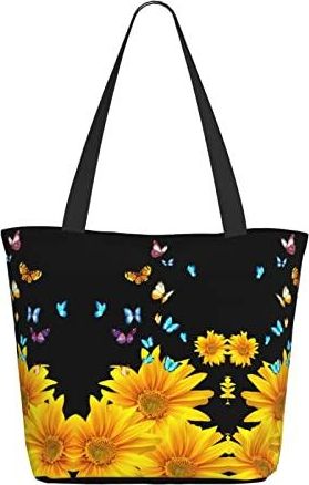 AOOEDM Sac &agrave; provisions pour femme tournesol et papillons 33 x 28 x 19 cm. Le cadeau parfait pour la Saint-Valentin. Cest de la Saint-Valentin pour maman, fi