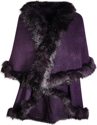 ZLYC Hiver Fausse Fourrure Cape Chaud Tricoté Ponchos Châle(Violet),Taille Unique