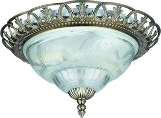 Searchlight Searchlight - Flush - Plafonnier affleurant &agrave; 2 ampoules en laiton antique avec diffuseur en verre givr&eacute;, E14
