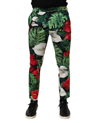 Dolce & Gabbana Mens Multicolor Floral Print Cotton Tapered Pants Co+03
