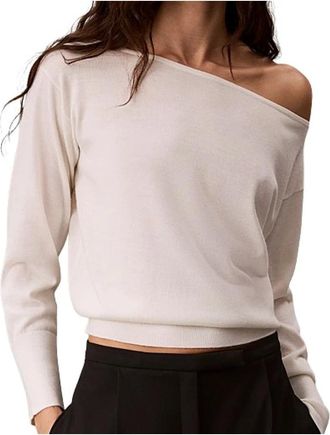 Calvin Klein Pull Col Bateau en Laine M&eacute;rinos - Femme - Pulls - Blanc - Taille: 42 FR