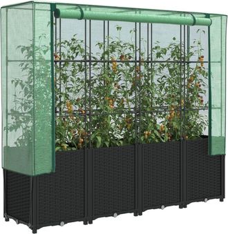 Generic Hochbeet mit Gew&auml;chshausabdeckung, Schwarz, 160 X 40 X 153 cm, f&uuml;r Pflanzen, Gem&uuml;se, Kr&auml;uter und Blumen, Design Im Rattan-Look, Rei&szlig;verschl&uuml;sse, Seile