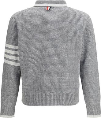 Thom Browne Wool-Silk Blend Knit Polo - Gray