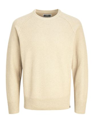 Jack & Jones JACK&JONES Herren JCOMASON Knit Crew Neck Strickpullover, Crockery/Detail:Cyclo 401-402, Small