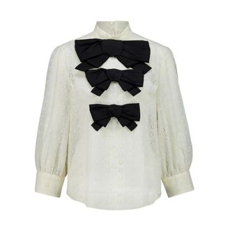 Valentino Garavani Bluse aus Baumwolle mit Broderie Anglaise und Schleifendetail - - Blouses & Shirts - Damen - Wei&szlig; - S