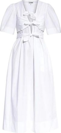 Ganni Femme, Robes, Blanc, Taille: 38 FR Washed Stretch Cotton Tie Strap Midi Dress