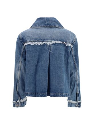 Ganni Womens Rigid Denim Jacket With Lace Details Dark Blue Vintage Cotton