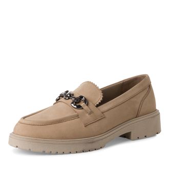 Marco Tozzi Damen Loafer ohne Absatz aus Leder mit Schnalle, Braun (Taupe Nubuck), 40 EU