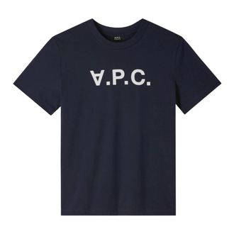 A.P.C. A.p.c., Homme, Tops, Bleu, Taille: M T-Shirt en Coton avec Logo Avant