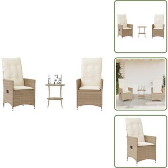 vidaXL The Living Store - 3-tlg. Bistro-Set mit Kissen Beige Poly Rattan - Gartenm&ouml;bel - Bistroset - Lounge Chair - Relax Sessel - Outdoor Furniture