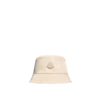 Moncler Moncler Leather Logo Gabardine Bucket Hat, Women, White, Size: L