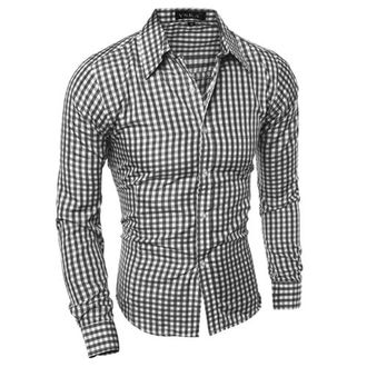 Generic Chemise &agrave; carreaux pour homme, sans repassage, col rabattable, chemise vichy extensible, boutonn&eacute;e, chemise &eacute;cossaise, durable, confortable, Noir, L