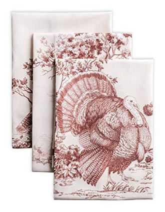 Maison d'Hermine Maison dHermine Holy Jouy Lot de 3 torchons de cuisine, bar multi-usages doux et absorbants 100 % coton - Printemps/&eacute;t&eacute; - 50 x 70 cm - Marron