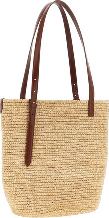 Paco Rabanne Embossed Logo Raffia Tote Bag - Beige