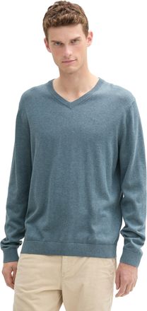 Tom Tailor Herren Strickpullover mit V-Ausschnitt, 36148 - Stormy Teal Melange, XXL