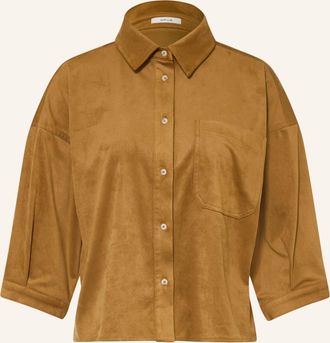 OPUS Hemdbluse Faloura Mit 3/4-Arm In Lederoptik braun