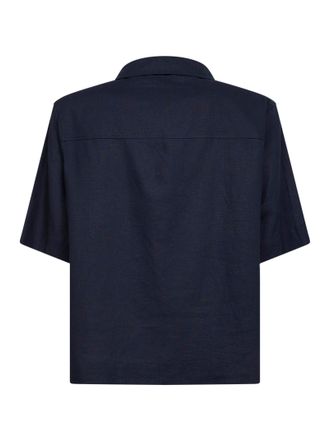 Hev&ograve; Mens Polo Shirt Montursi Navy Linen Blue