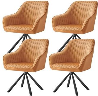 Songmics Esszimmerstuhl 4er Set, Küchenstuhl, Sessel drehbar, Samt, Polsterstuhl mit Armlehnen, bis 120 kg belastbar, Stahlbeine, für Esszimmer Küche, karamell