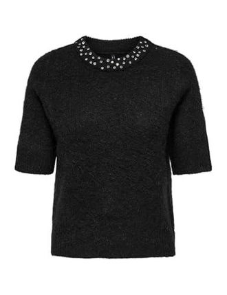 Only Onlrina Life SS Rhinestone O-Neck KNT, Noir, XL Femmes